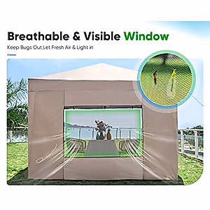 Quictent Privacy 8'x8' Pop up Canopy Tent Enclosed Instant Gazebo Shelter with Sidewalls and Mesh Windows Waterproof (Beige)