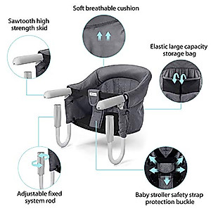 Foho Hook On Chair, Clip on Table High Load Design Fold Flat Storage Attachable High Chair with Storage Bag, Safe Fast Table Chair for Babies and Toddlers (Grey)