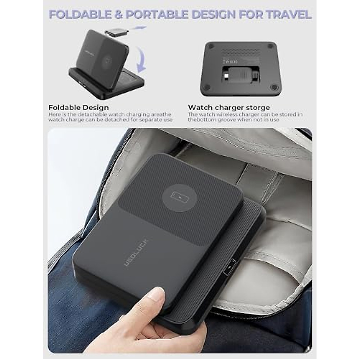 Wireless Charging Station for Samsung and Android, 3 in 1 Foldable Wireless Charger Fast Charger Stand for Galaxy S24/S23/S22/S21/S20 Z Fold 5/4/3 Z Flip 5/4/3, Note20 Ultra, Watch 6/5/Pro/4/3, Buds