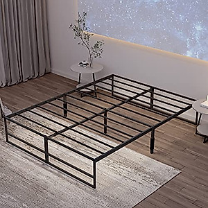 HOMWAYART Heavy Duty Bed Frames Queen Size No Box Spring Needed, Cheap 14 Inch High Black Metal Platform Base De Cama Queen,Clearance Simple Double Bedframe.