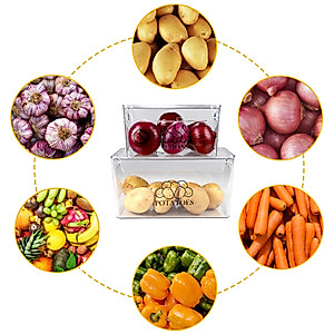 2 Pack Potato and Onion Storage Bins with Lid, Dustproof and Stackable Organizer for Kitchen, Transparent Vegetable Containers, Multi-Functional Pantry and Fridge Baskets,Food Storage Potato Box Clear