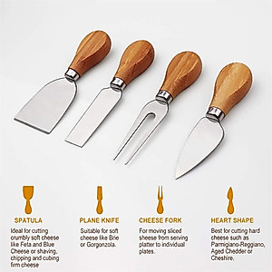 Aoibox Bamboo Cheese Board Set 14.17"*11"*0.8", Charcuterie Platter and Serving Meat Board Including 4 Stainless Steel Knife, Cheese Tray, Yankee Swap Gifts