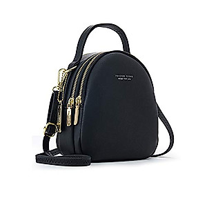 PORRASSO Mini Backpack Women Fashion Handbag Waterproof Cross-body Bag with Earphone Hole Ladies Leather Daypack Dating Travel Small Rucksack Black