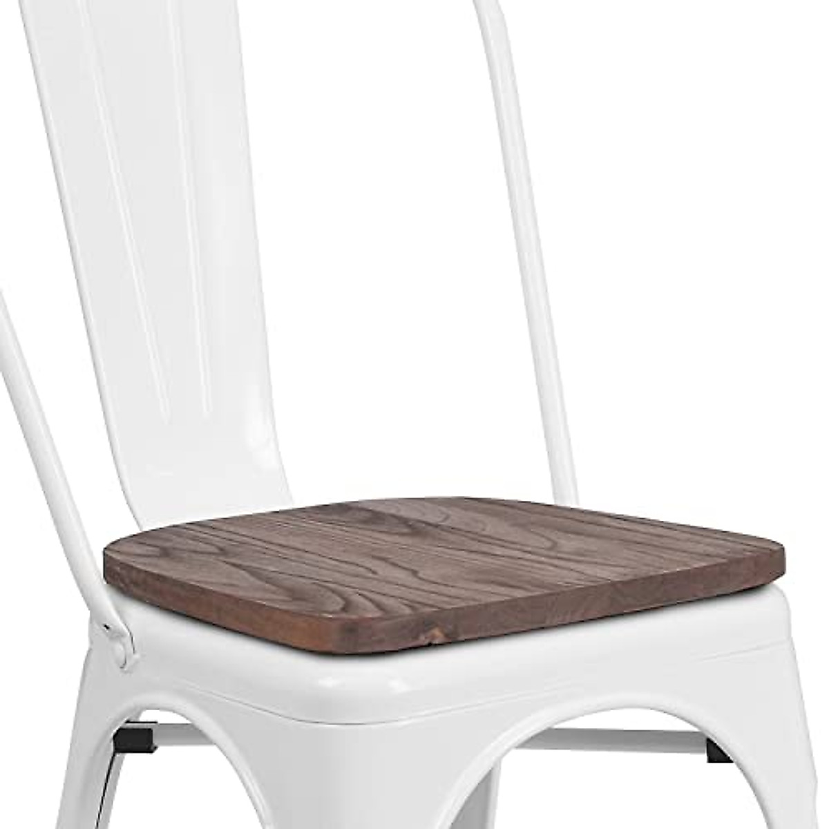 Flash Furniture Perry Metal Stackable Chair with Wood Seat, 1 Pack, White