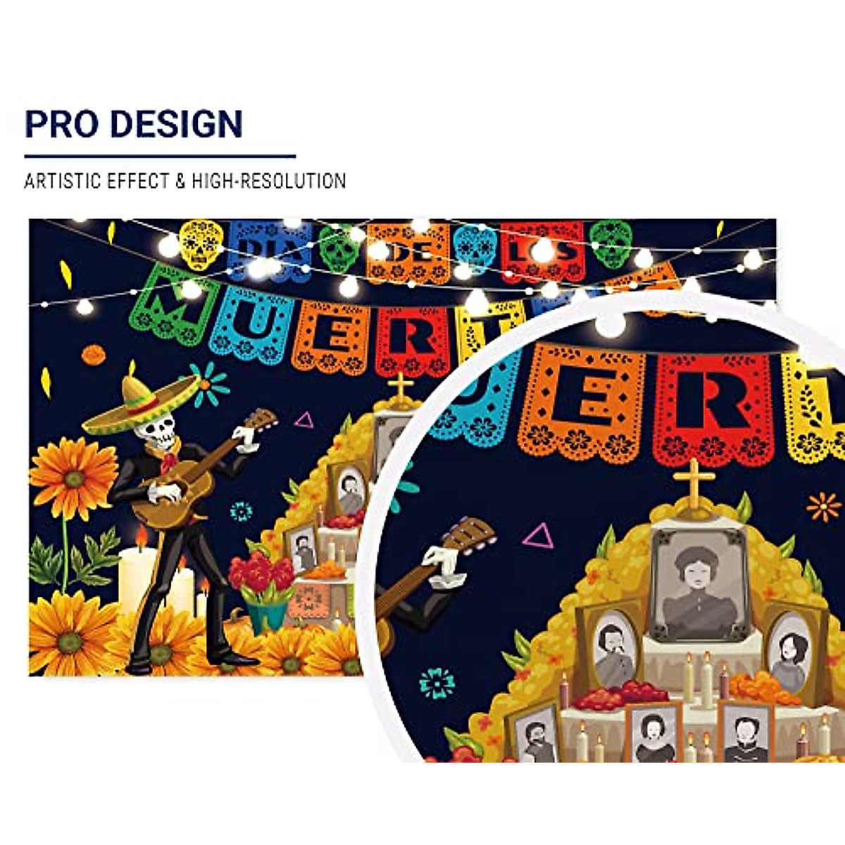 Allenjoy Day of The Dead Dia DE Los Muertos Backdrop Mexican Sugar Skull Flower Tombstone Fiesta Marigold Carnival Dress-up Party Background Cake Table Decor Photoshoot Photo Booth Studio Props