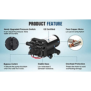 ECO-WORTHY 42-Series Upgrade 12V Water Diaphragm Pressure Pump with Pressure Switch, 5.5GPM 70PSI 12Volt RV Fresh Water Pump On Demand for Yacht Camper Boat Marine Shower