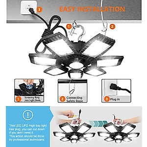 CODAFUL High Bay Light Led UFO Lights350W 49000LM (Eqv. to 1500W HPS/MH) with US Plug 5ft Cable 85-277V, IP65 Warehouse Residential, Barn, Factory, Workshop Shop Lighting (Black, 120W)