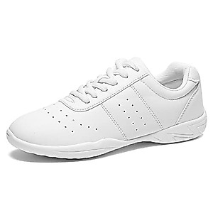LANDHIKER Girls Cheer Shoes Womens Cheerleading White Dance Shoes Youth Sports Training Athletic Flats Lightweight Breathable Comfortable Tennis Kids Cheer Sneakers Size