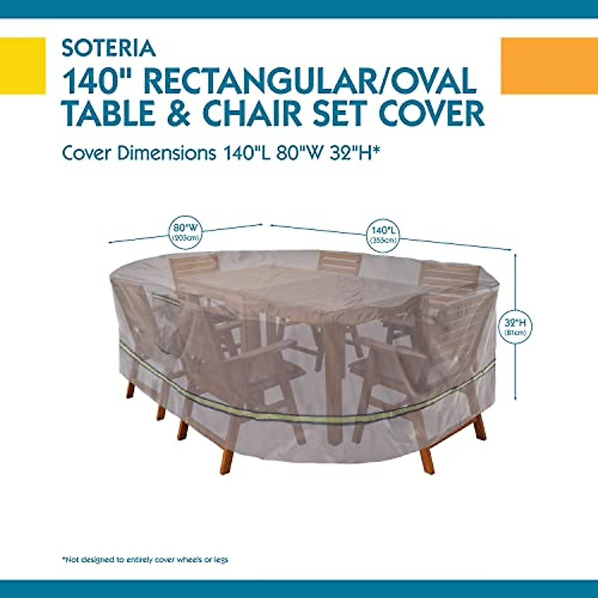 Duck Covers Soteria Waterproof 140 Inch Rectangular/Oval Patio Table with Chairs Cover, Outdoor Table and Chair Cover