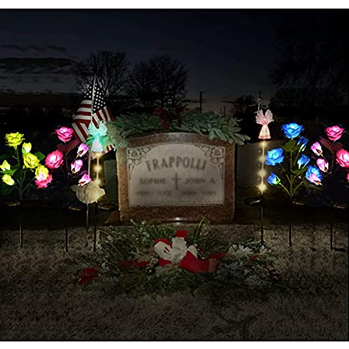 Upgraded 6 Rose Flowers Solar Garden Stake Lights, Outdoor Decorative Solar Flower Lights,Waterproof Solar Flower Stake Lights for Patio Yard Courtyard Pathway Cemetery Graveside (Pink)