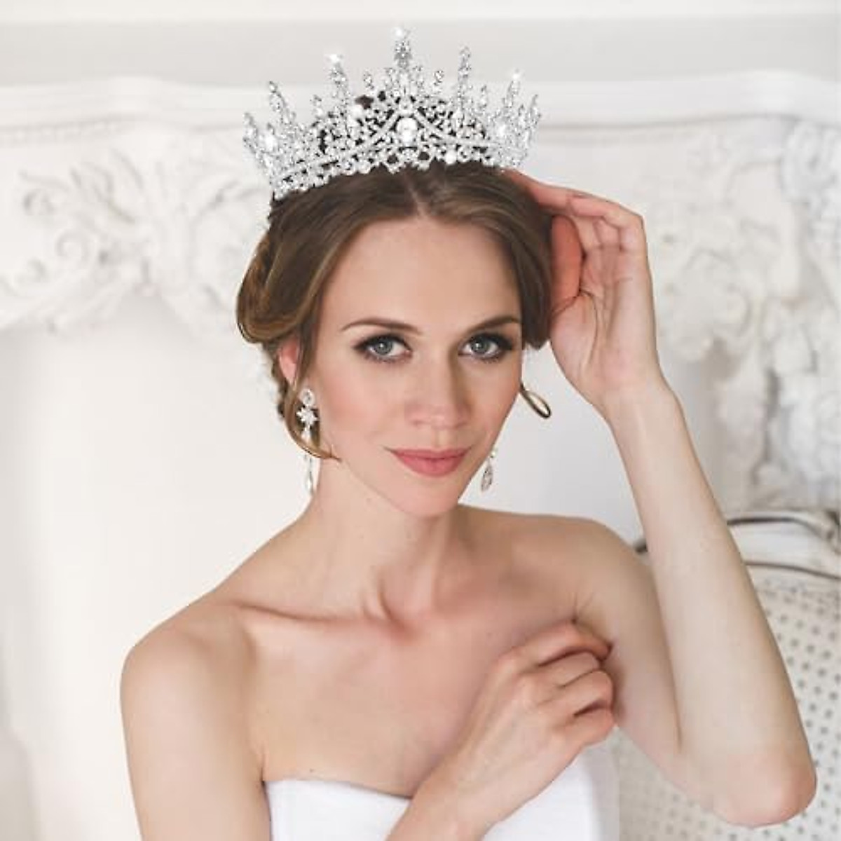 Trnerm Crystal Wedding Crown for Women, Silver Queen Princess Crown, Rhinestone Tiara for Women, Hair Accessories for Quinceanera Pageant Prom Birthday Halloween Cosplay