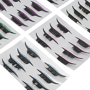 28 Pairs of False Eyelashes, 7 colors Reusable Eyelash Stickers Makeup Sticker Waterproof Eye Line Strip Stickers for Women Halloween Masquerade Carnival
