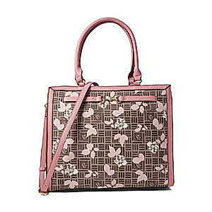 Anne Klein Medium Shopper Tote with Floral Overlay, Cream-Brown Multi/Vintage Pink