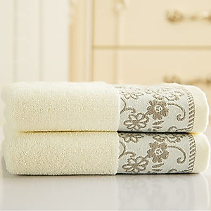 Pidada Hand Towels Set of 2 Wisteria Floral Pattern Soft Absorbent Decorative Cotton Towel for Bathroom 13.4 x 29.1 Inch (Light Yellow)