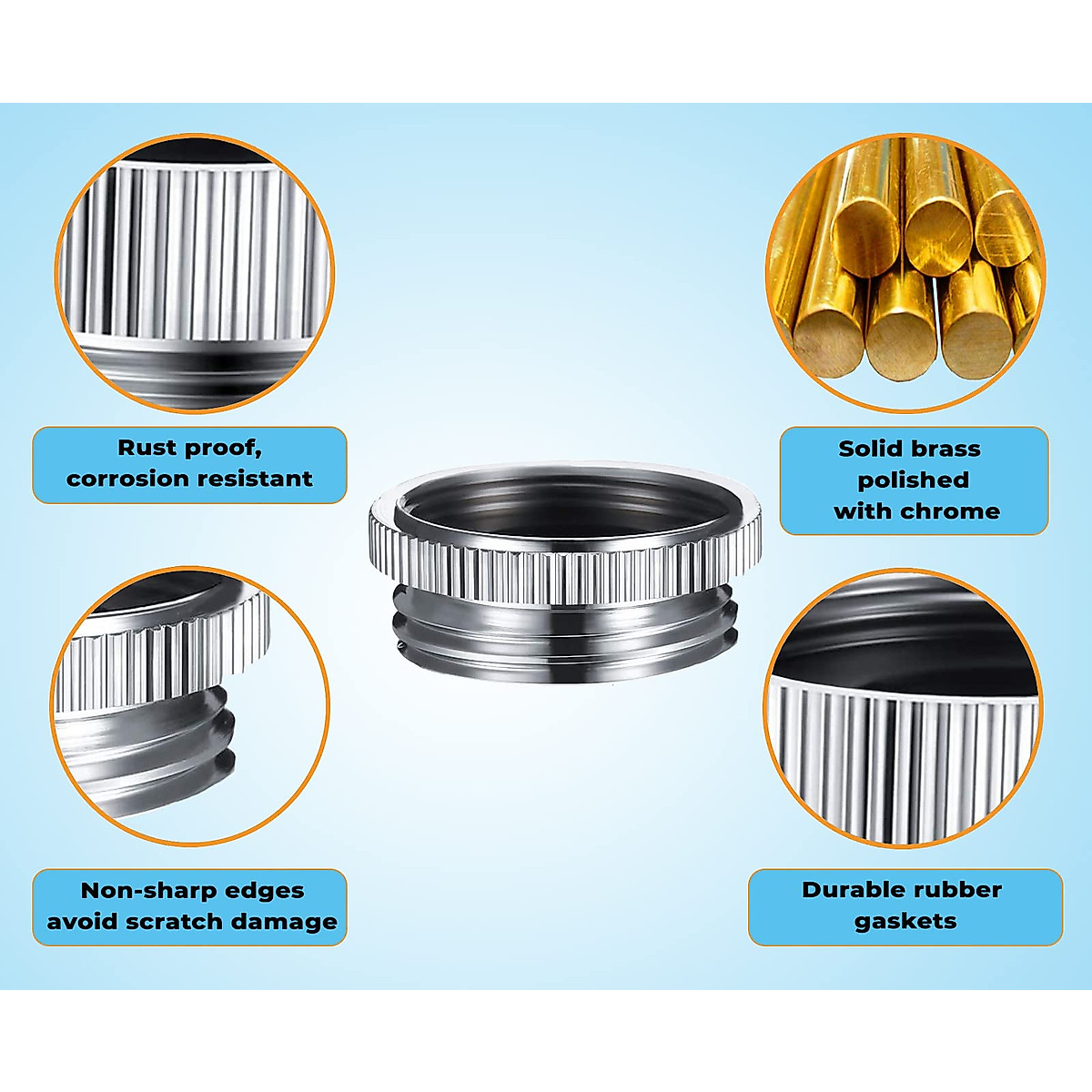 AVAbay GHAF Male 3/4" GHT to Female G1/2"-14T - Garden Hose to Faucet Diverter - Chrome Plated Solid Brass, Female to Male Adapter Fitting for Sink Tub Faucet, Water Filter System