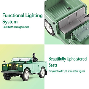 WOWRC FMS 1/12 Land Rover Series II RC Car,RC Crawler Pickups & Vans & Convertibles 3 in 1 with 2 Speed Transmission,4-Wheel Drive,LED Lights,RC Model for Adults,Green