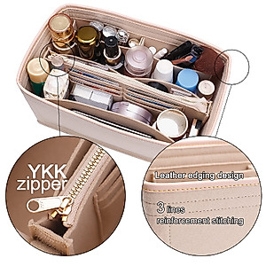 Doxo Purse Organizer Insert for Handbags & Base Shaper Combination,Tote Bag Organizer Insert with 6 Sizes,Compatible with LV, Coachs, MK, Kate Spades, Goyards, Longchamps More(M-Beige)