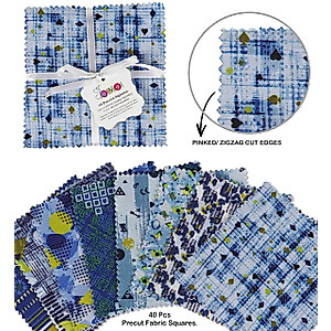 Soimoi Precut 10-inch Geometric Prints Cotton Fabric Bundle Quilting Squares Charm Pack DIY Patchwork Sewing Craft- Blue