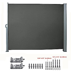 MYOYAY Retractable Folding Side Awning Waterproof Sun Shade Wind Screen Privacy Divider for Garden, Outdoor, Patio and Terrace Dark Grey 63" x 118"