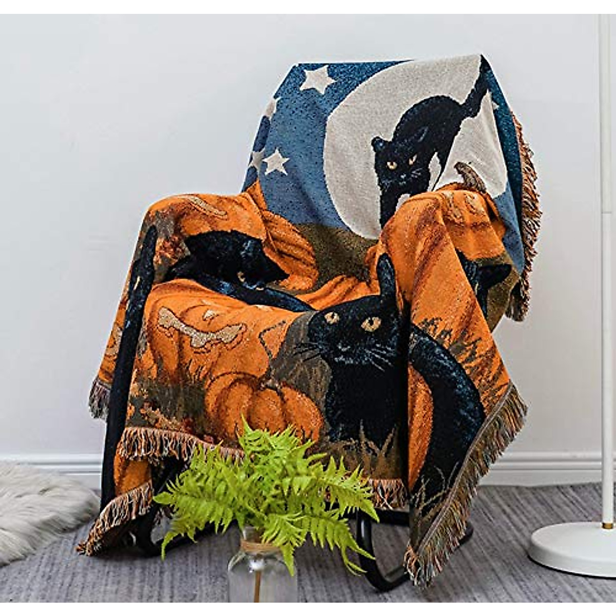 Vintage Halloween Sofa Blanket Throw Blanket 100% Cotton for Chair Sofa Couch Bed Cover Fit Home Cozy Knit Blankets for Autumn