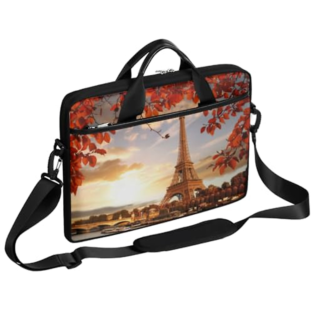 Eiffel Tower Sunset Laptop Computer Bag Waterproof Shoulder Messenger Bag 13-15 inch Durable Laptop Tote Bag with Shoulder Strap Handle Lightweight Crossbody Briefcase