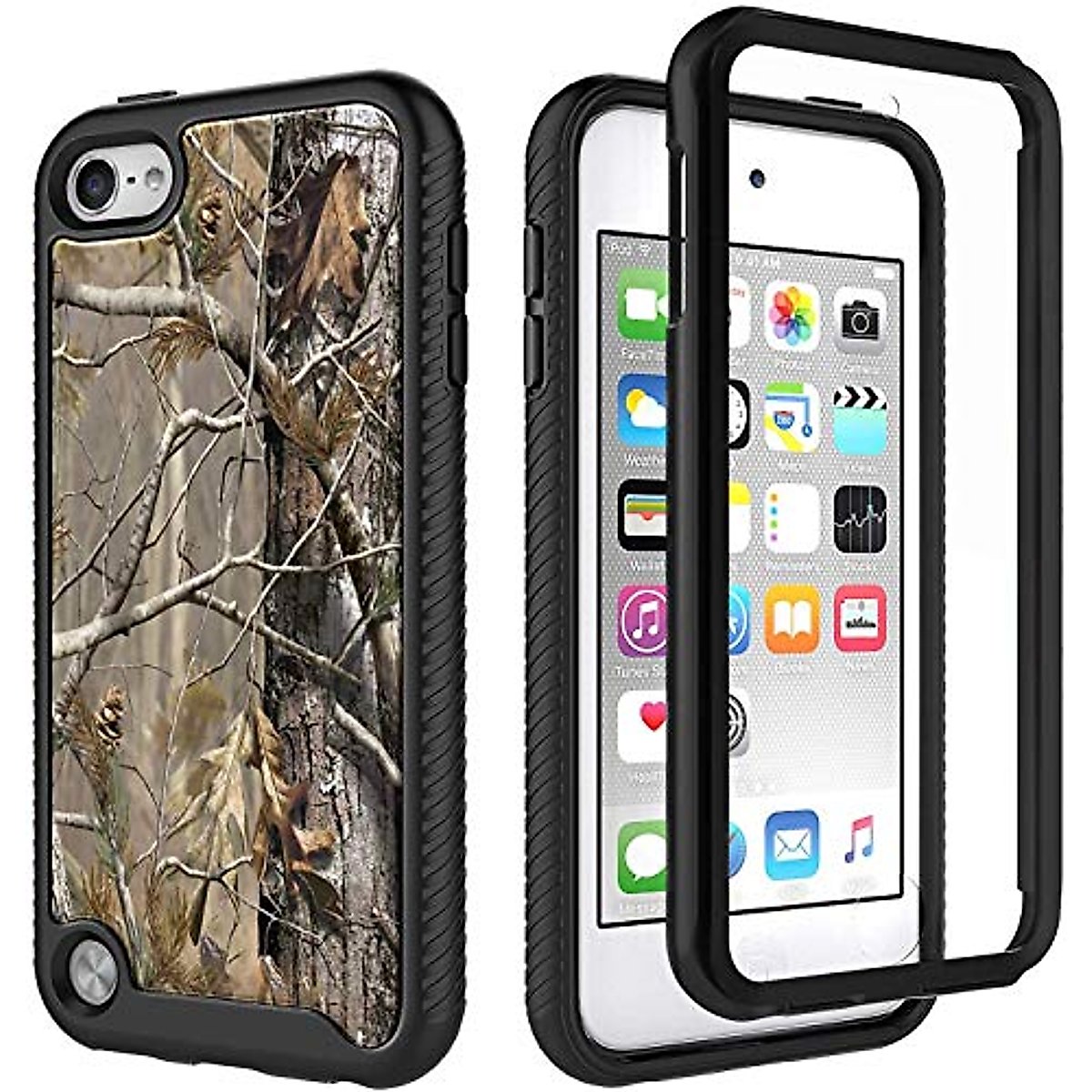 E-Began Case with Built-in Screen Protector for iPod Touch 7, iPod Touch 5/6, Full-Body Protective Shockproof Rugged Black Bumper Cover Durable Case for iPod Touch 7th/6th/5th Generation -Camo