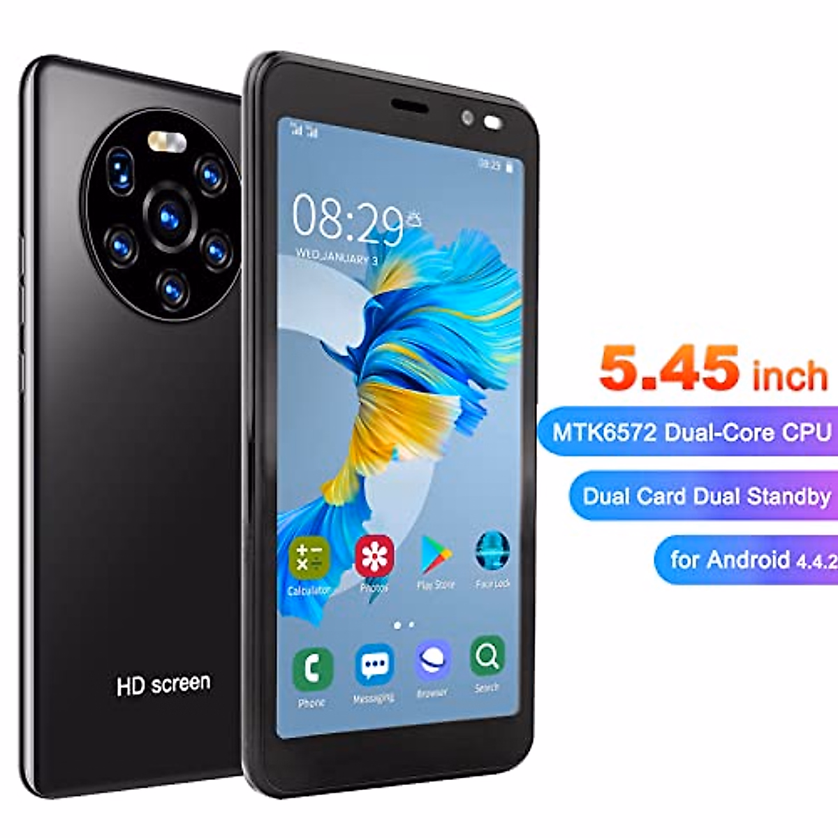 Dilwe LANDVO Mate40 pro 5.45in HD Smartphone Unlocked, Full Waterdrop Screen Phone, Unlocked Android Cell Phone, Dual Camera 2MP+5MP, 1GB+8GB, 2200mAh Battery(Black)