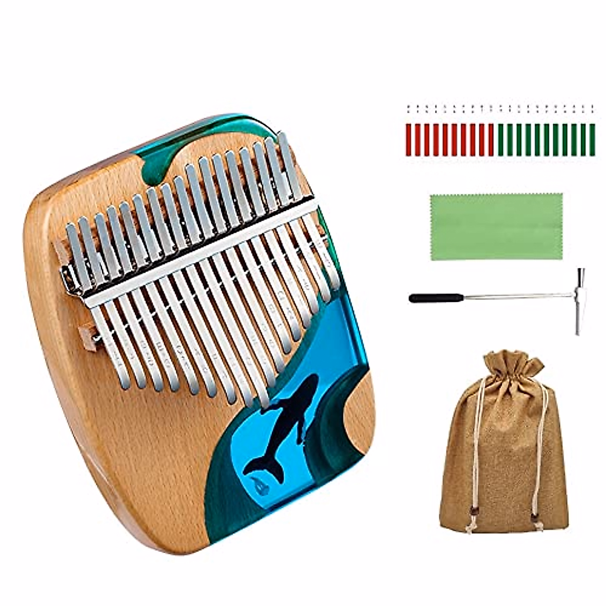 Hluru Resin Ocean Blue Kalimba | New 17 Key Whale Flat Board Thumb Piano No Screen Birthday Music Gifts