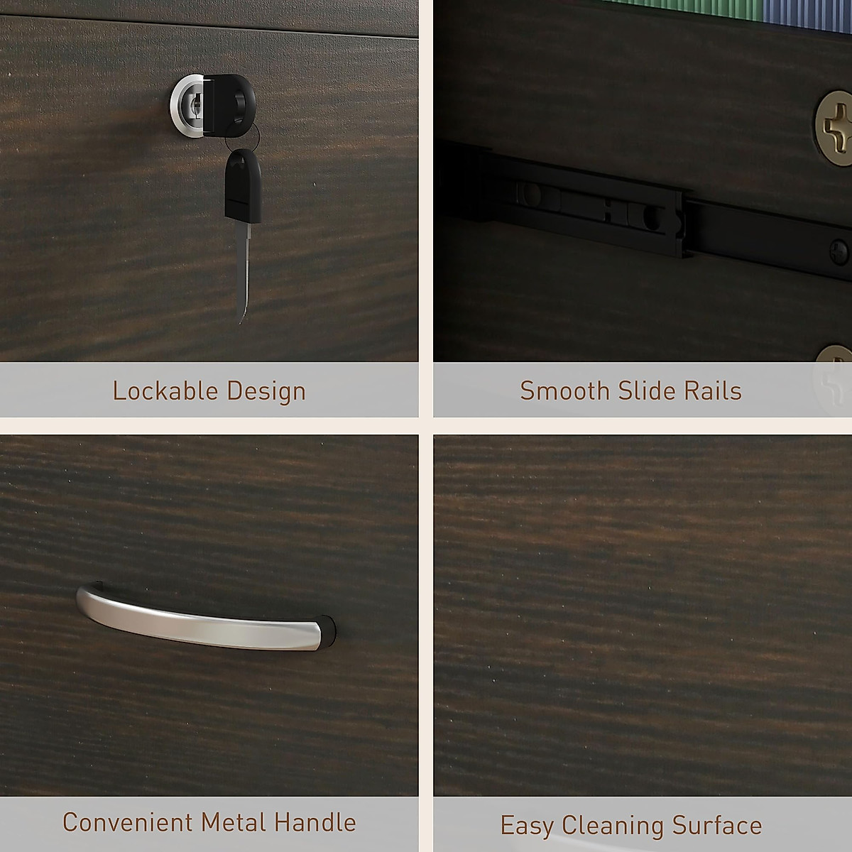 Vinsetto 2-Drawer File Cabinet with Lock and Keys, Vertical Storage Filing Cabinet with Hanging Bar for Letter Size, Home Office, Walnut