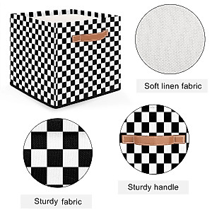 Aglebo Checkboard Storage Basket Foldable Storage Box Bins with Handles 13 Inch Decorative Cube Storage Bin For Laundry Home Office