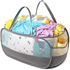 COMLIFE Strong Mesh Horizontal Pop Up Laundry Hamper, Extra Large Opening Laundry Basket, Easy to Put Clothes in. Use Waterproof and Dustproof Cloth at The Bottom