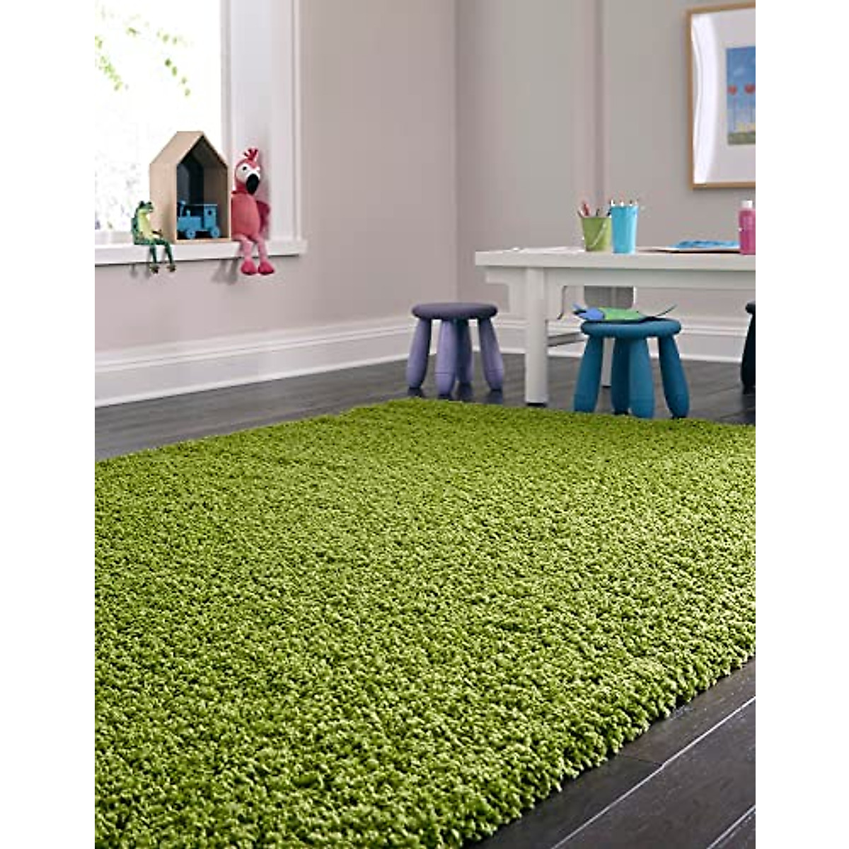 Rugs.com - Über Cozy Solid Shag Collection Rug – 10' x 13' Grass Green Shag Rug Perfect for Living Rooms, Large Dining Rooms, Open Floorplans