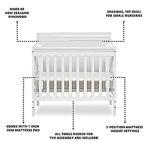 Dream On Me Alice 3-in-1 Full Panel Convertible Mini Crib, White, Greenguard Gold Certified