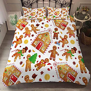 REALIN Cartoon Christmas Tree Duvet Cover Set Gingerbread Man Bedding Merry Christmas Bed Sets 2/3/4PCS Quilt Covers/Sheets/Pillow Shams,Twin/Full/Queen/King (A,Twin-172x218cm-3PCS)