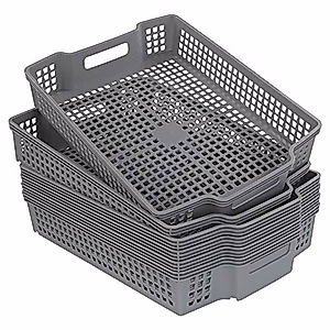 Ggbin Plastic Basket for Organizing, Grey Basket Trays, Set of 6