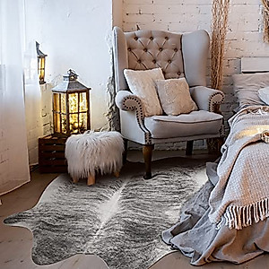 Softlife Faux Cowhide Rug, 4.6 x 5.2 Feet Cow Hides and Skins Rug for Living Room, Western Rug for Decorating Room, Cute Cow Area Rugs for Home, Faux Animal Fur Rug, Grey