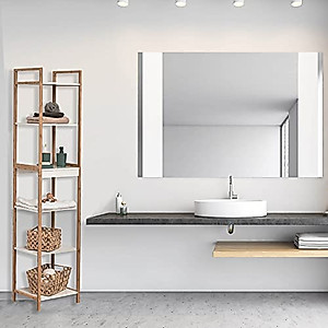 Evideco French Home Goods Tower Shelving Unit Storage Padang 6 Shelves Bamboo Frame Wood White