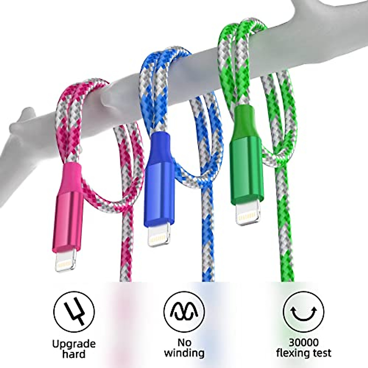 [Apple MFi Certified] iPhone Charger Fast Charging 3 Pack 10 FT Lightning Cable iPhone Charger Cable Nylon Braided Long iPhone Cord Compatible with iPhone 14 13 12 11 X Pro Max Plus SE and More