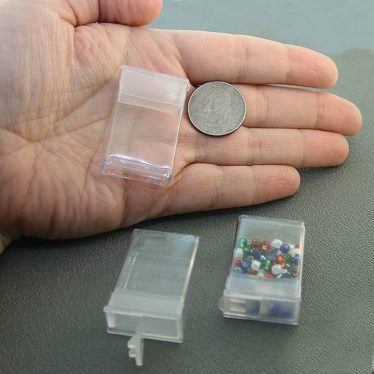 The Beadsmith Clear Plastic Boxes - Rectangle with a Flip Top Cap - 7/16” x 1” x 1-1/2” - Use for Beads, Bath Salts, Wedding & Party Favors, Home or Office Storage - Bag of 100