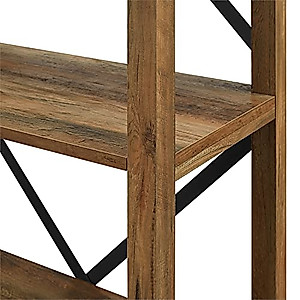 Walker Edison Andersen Urban Industrial Metal X Back 4 tier Bookshelf, 64 Inch, Rustic Oak