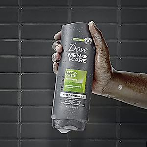 Dove Men+Care Body Wash for Men's Skin Care Extra Fresh Effectively Washes Away Bacteria While Nourishing Your Skin, 18 Ounce (Pack of 4)