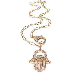 LESLIE BOULES Stunning Gold Hamsa Hand Necklace for Women 18K Gold Plated Chain Fashion Jewelry