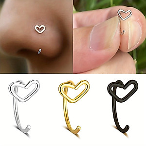 Heart Nose Ring Hoop 316L Surgical Steel Nose Hoop For Women Men 20g Nostril Hoop Piercing Jewelry