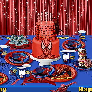 Spiderman Party Supplies for Kids Birthday, Disposable Tableware for 16 Guests, Include 7” Plates,9” Plates, 9 oz Cups, Table Cover, Napkins