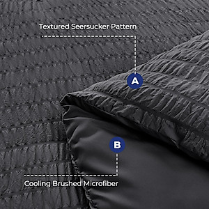 HYMOKEGE Dark Grey Duvet Cover Queen Size, Ultra Soft & Breathable 3PC Seersucker Duvet Cover Set with Zipper Closure & Corner Ties–Includes 1 Duvet Cover (90"x90") & 2 Pillowcases