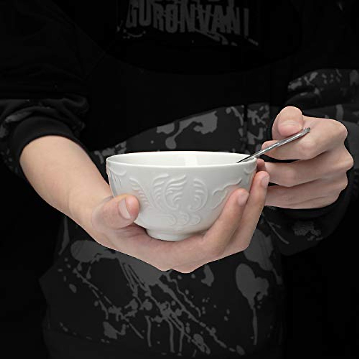 amhomel Cereal Bowls Set of 10 with Embossed Texture, Small Soup Bowls, 11 Ounce Porcelain Deep Bowls for Ice Cream Dessert and Condiment, Lead-Free, Dishwasher & Microwave Safe - White, 4.5 Inch