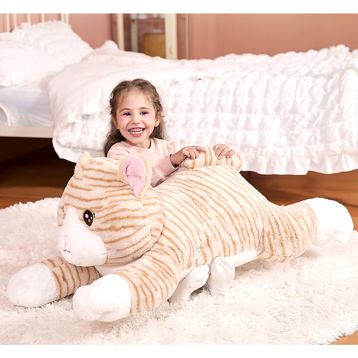 IKASA Large Cat Stuffed Animal Plush Toy,Giant Kitten Cute Jumbo Soft Toys,Huge Big Size Plushy Gigantic Plushie,Gifts for Kid Girl (30 inches, Orange)