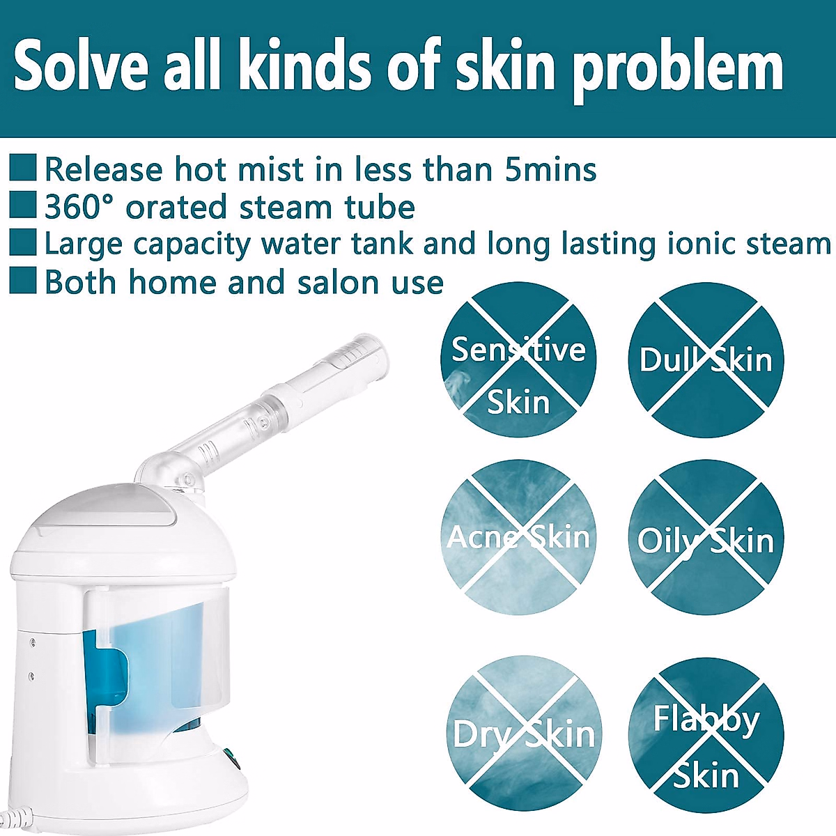 KIEKRO Facial Steamer, Face Steamer for Facial Deep Cleaning, Portable Steamer for Face, Table Top Design, Hot Mist Moisturizing, Personal Care Use, Home and Salon (Blue)