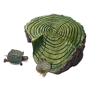 Reptile Pet Supplies Tortoise Resin Basking Platform,Turtle Round Wood Grain Platform Resin Ornament Dodge Hole (Round)