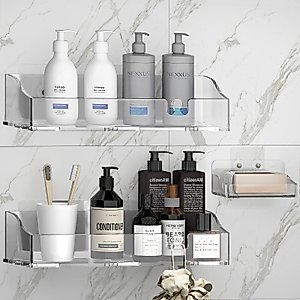 YAWSOUP Acrylic Shower shelves 3 Pack,Adhesive Shower Organizer for Bathroom Storage Home Decor,No Drilling,transparent Organizer,Shower caddy for Inside Shower